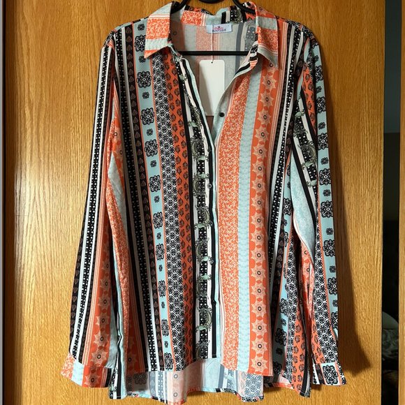 Tops | Funky Pattern Buttonup Shirt | Poshmark